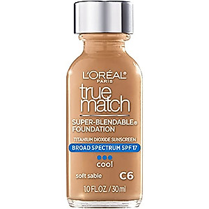 L'Oreal Paris Makeup True Match Super-Blendable Liquid Foundation, Soft Sable C6, 1 Fl Oz,1 Count