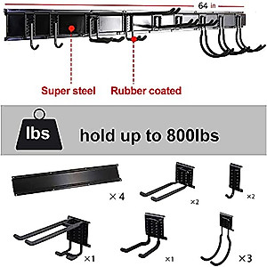 Ultrawall 22 PCS Tool Storage Rack, 112 Inches Adjustable Garage Organization Wall Mounted Storage System with 15 Hooks, Heavy Duty Steel Garden Tool Organizer Wall Holders