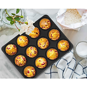 TeamFar Muffin Pan, 12 Cup Cupcake Pan Muffin Tin with Stainless Steel Core & Nonstick Coating, for Baking Muffins Cupcakes, Healthy & Welded Firmly, Easy Release & Clean, Oven Safe–Set of 2