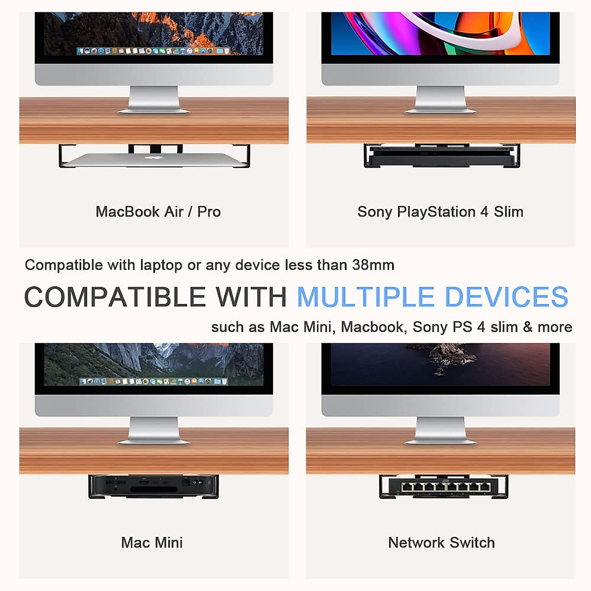 IFCASE Under Desk Laptop Mount, Metal Under Desk Shelf Holder for Laptop, Mac Mini, MacBook, Keyboard with Anti-Scratch Silicone (Black)