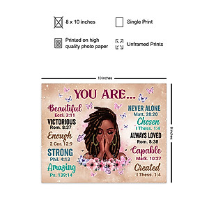 African American Wall Art - Christian Gifts for Women, African Americans, Black women - Inspiration Black Art - spiritual Scripture Christian Wall Decor- Black Girl Magic Poster - Bible Verse Wall Art