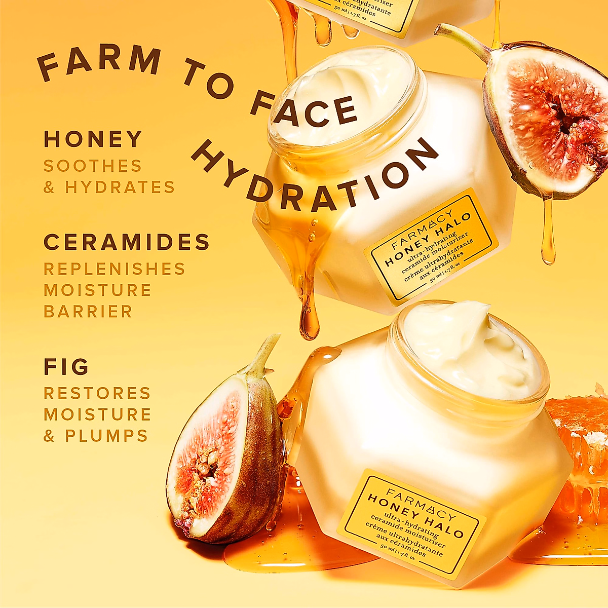 Farmacy Ceramide Face Moisturizer - Honey Halo Hydrating Facial Moisturizer for Dry Skin - Plumps, Soothes + Restores Skin with Potent Ceramides + Buckwheat Honey for a Dewy, Healthy Glow (50ml)