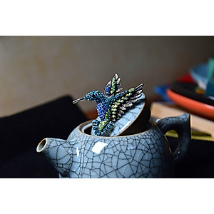 HAFILO Hummingbird brooch pins for women fashion Bird pins rhinestone women's brooches pin (Ancient Silver Blue Green)