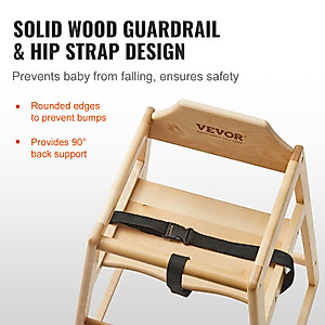 VEVOR Wooden Double Solid Wood Feeding, Eat & Grow Portable High, Easy to Clean Baby Booster Seat, Compact Toddler Chair, Natural