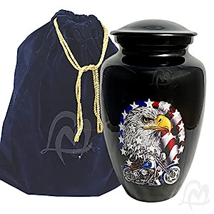 LOVE MEMORIALS Cremation Urns- US Flag Eagle with Harley Davidson Bike Adult Urn –Best Urn for Human Ashes – Funeral Urn (Adult (200 lbs) – 10.5 x 6 “ , US Flag Eagle Bike Cremation Urn)