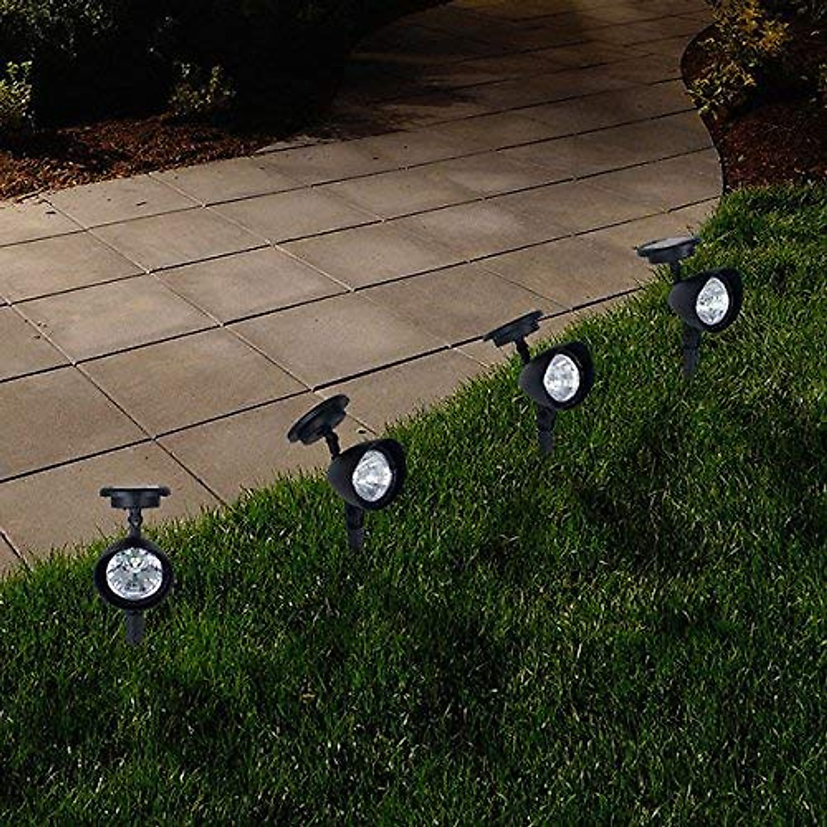 Solar Powered Lights (Set of 4)- LED Outdoor Stake Spotlight Fixture for Gardens, Pathways, and Patios by Pure Garden, Black