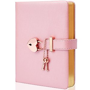 CAGIE Lock Diary for Girls with 2 Keys, Diary with Lock for Girls ages 8-12, Heart-Shaped Locked Journal for Women, Gold Edged Pages 5.3 x 7 Inch