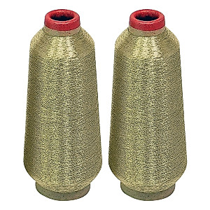 ThreadNanny 2 Huge Spools Metallic Embroidery Machine Thread White Gold Color 5500 Yards each for Embroidery and Decorative Sewing