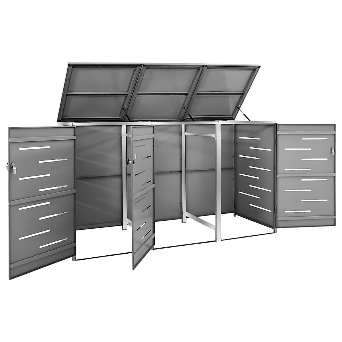 vidaXL Triple Wheelie Bin Shed - Stainless Steel Frame, Outside Bin Storage - Anthracite Colored, Galvanized Steel Panel, Spacious, Anti-Rust, Lockable
