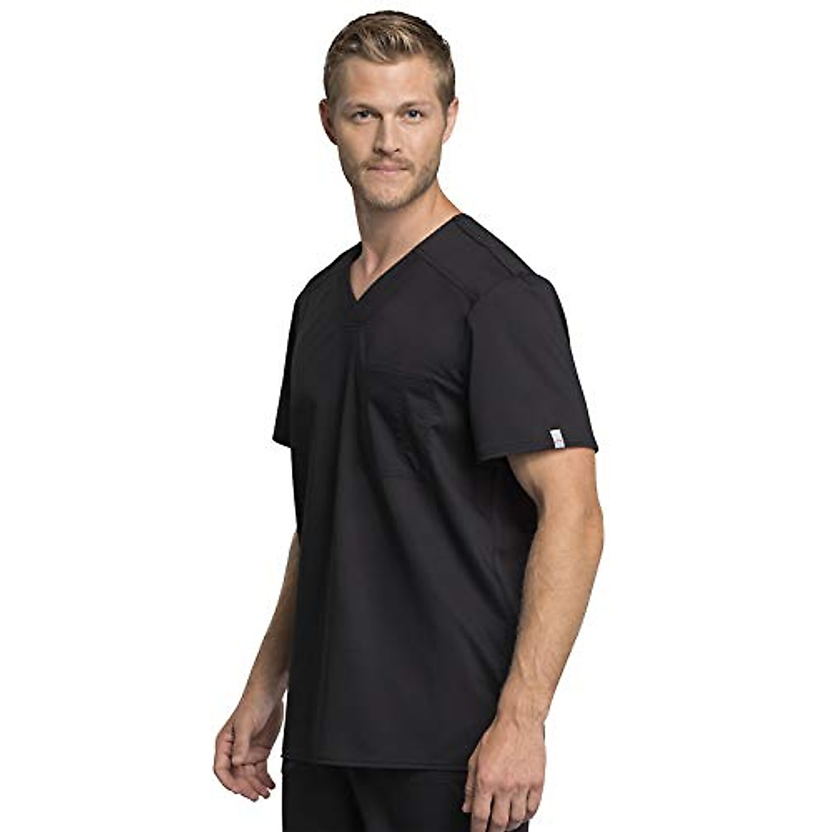Cherokee Men's Tuckable V-Neck Scrub Top with Trio Blend Stretchable Fabric WW755AB, M, Black