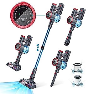 Aspiron Cordless Vacuum Cleaner, Vacuum Cleaners for Home with Large LED Touch Display, Brushless Motor, LED Headlights, Handheld Vacuum for Hard Floors, Carpets, Sofa, Car, Grey