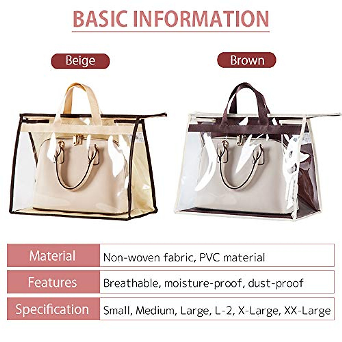 OLizee® Stylish Handbags Closet Space-saving Storage Bag Organizer Purse Holder PVC Dustproof Bag with Zipper and Handle(Upgraded Coffee,M)