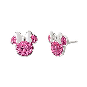 Disney Minnie Mouse Birthstone Jewelry for Women, Sterling Silver Pave Crystal Stud Earrings, October