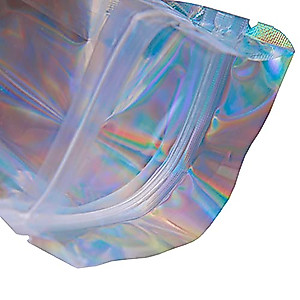 YHJZ 100 Pcs Holographic Bags, 3 x 4" Resealable Smell Proof Bags Resealable Bags for Packaging Ziplock Pouches Bags for Lip Gloss Packaging Mylar Bags for Party Favor Food Storage (3x4 Inch)