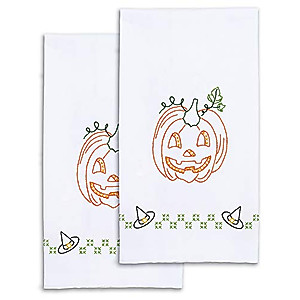 Jack Dempsey Needle Art Halloween Embroidery Towels, white