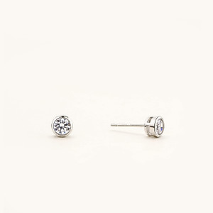 Lavishe Rhodium Plated 925 Sterling Silver Cubic Zirconia Round Bezel Set Stud Earrings, 4mm Stone