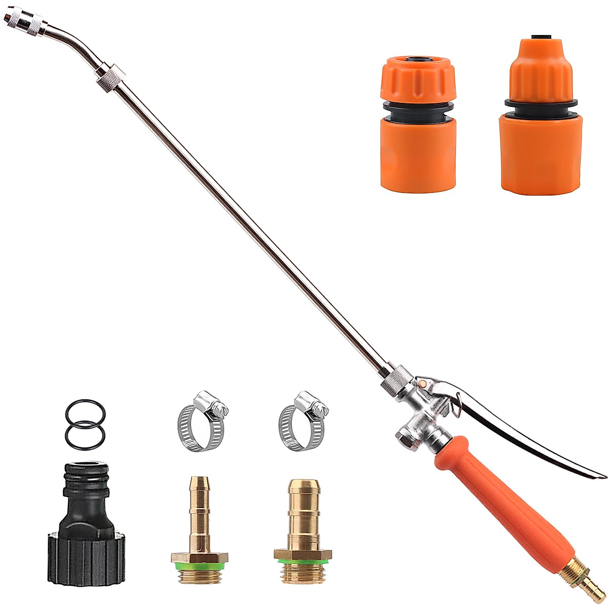 All Metal 29 Inches Sprayer Wand,Suitable for 1/2" & 3/8" Hose Quick Connectors, 1/4" & 3/8" Brass Barb Sprayer Wand Replacement Built-in Shut Valve Stainless Steel Spray Wand, w/Hose Connector