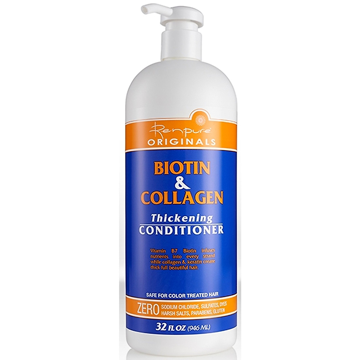 Renpure Originals Biotin & Collagen Thickening Shampoo And Conditioner Set 32 Oz (Zero Sodium Chloride, Sulfate, Dyes Harsh Salts, Parabens, Gluten)