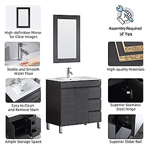 wonline 32" Bathroom Vanity and Sink Combo Cabinet Undermount Ceramic Vessel Sink Chorme Faucet Drain with Mirror Vanities Set