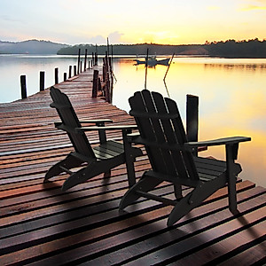 PolyTEAK Folding Adirondack Chair Set of 4, Premium Weather Resistant Poly Lumber, Outdoor Patio Furniture, Up to 300 lbs, Plastic Adirondack Chairs for Garden Fire Pit, Classic Collection - Black