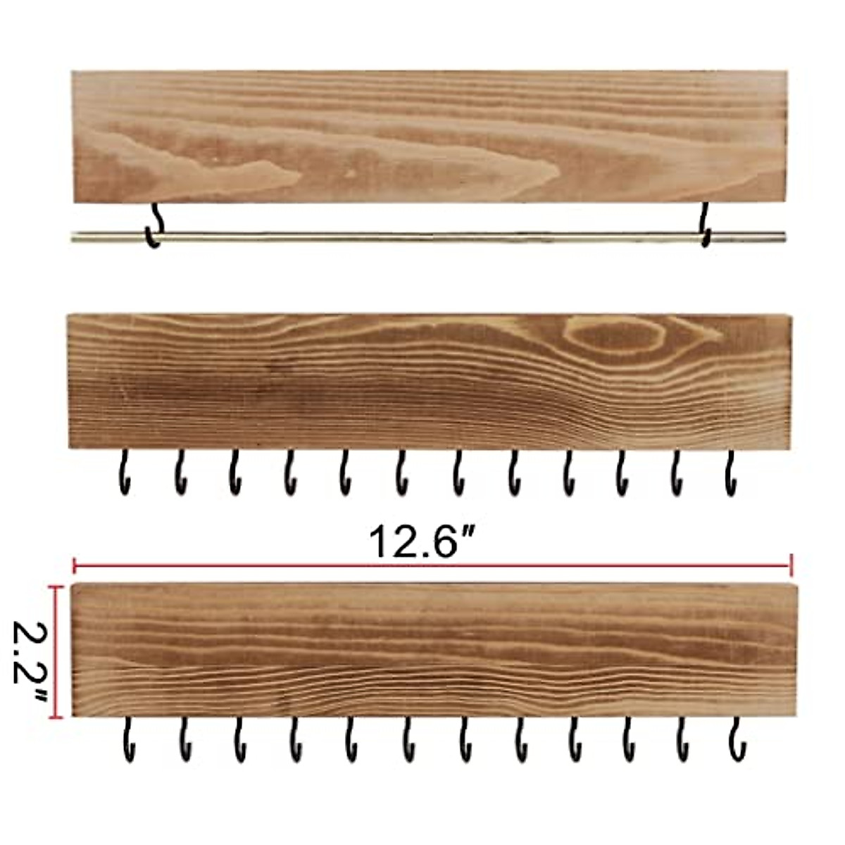 LASHMADY Jewelry Organizer, Wall Mounted Jewelry Organizer, Rustic Wood Hanging Rack, Jewelry Display For Necklaces, Bracelets, Rings, Earrings, Necklace Holder, Set of 3