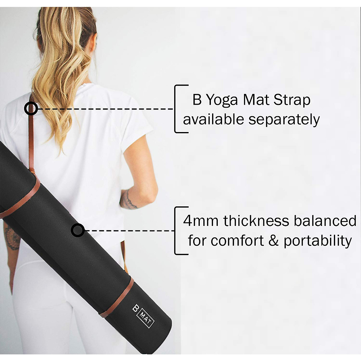 B YOGA Mat for Men & Women | Extra Thick 4mm (1/8-inch) Non-slip Workout Mat | Eco-friendly Exercise Mat | Perfect for Pilates, Yoga & Floor Exercises | 71" Long, Charcoal