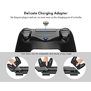 ElecGear Vertical Charging Stand for PS4, Dual Charging Station Charger Dock for DualShock 4 Controller with 4X Mini Dongle Adapter and 2X USB Port Accessory Kit for PS4, PS4 Slim, PS4 Pro