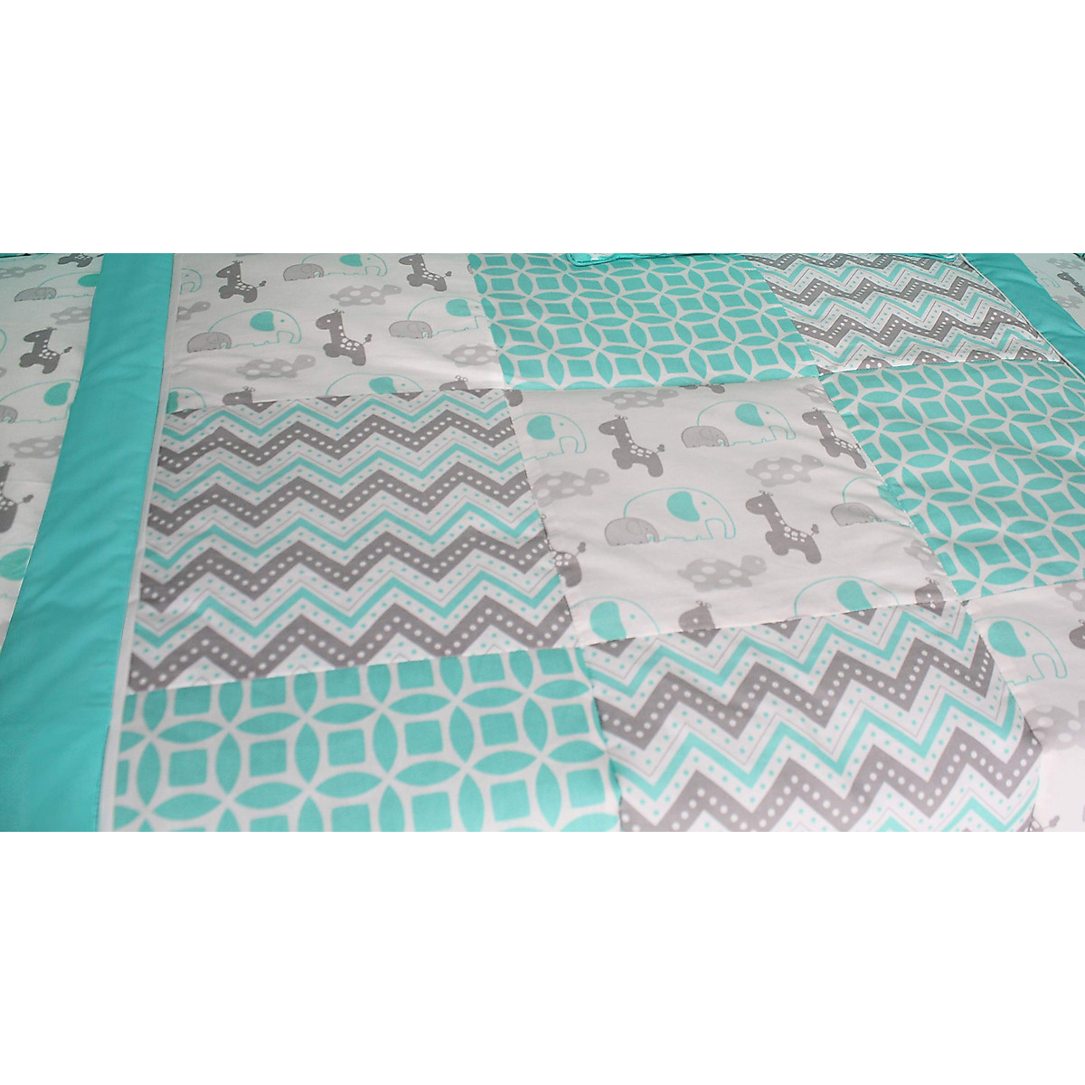 BabyFad Animal Print Turquoise 9 Piece Baby Crib Bedding Set 100% Cotton