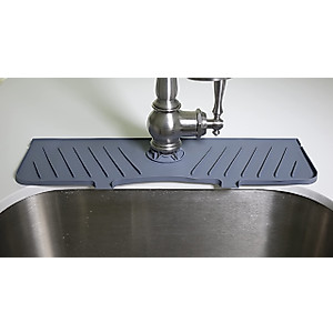 Premium 34” x 22” Under Sink Mat with Bonus Faucet Splash Guard: Waterproof Silicone Kitchen Sink Mat with Drain Hole - Rubber Mat Cabinet Protector, Anti-Slip, and Waterproof Kitchen Cabinet Liner