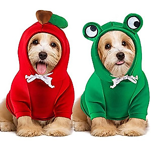 2 Pieces Dog Hoodies Frog Shape Puppy Clothes Dog Fruit Sweatshirt Outfit Warm Winter Sweater Coat Costume for Medium Dogs Cat Puppy Chihuahua Yorkie Clothes Cold Weather Coat, M