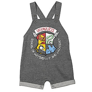 Harry Potter Hogwarts Newborn Baby Boys French Terry Short Overalls T-Shirt and Hat 3 Piece Outfit Set 3-6 Months