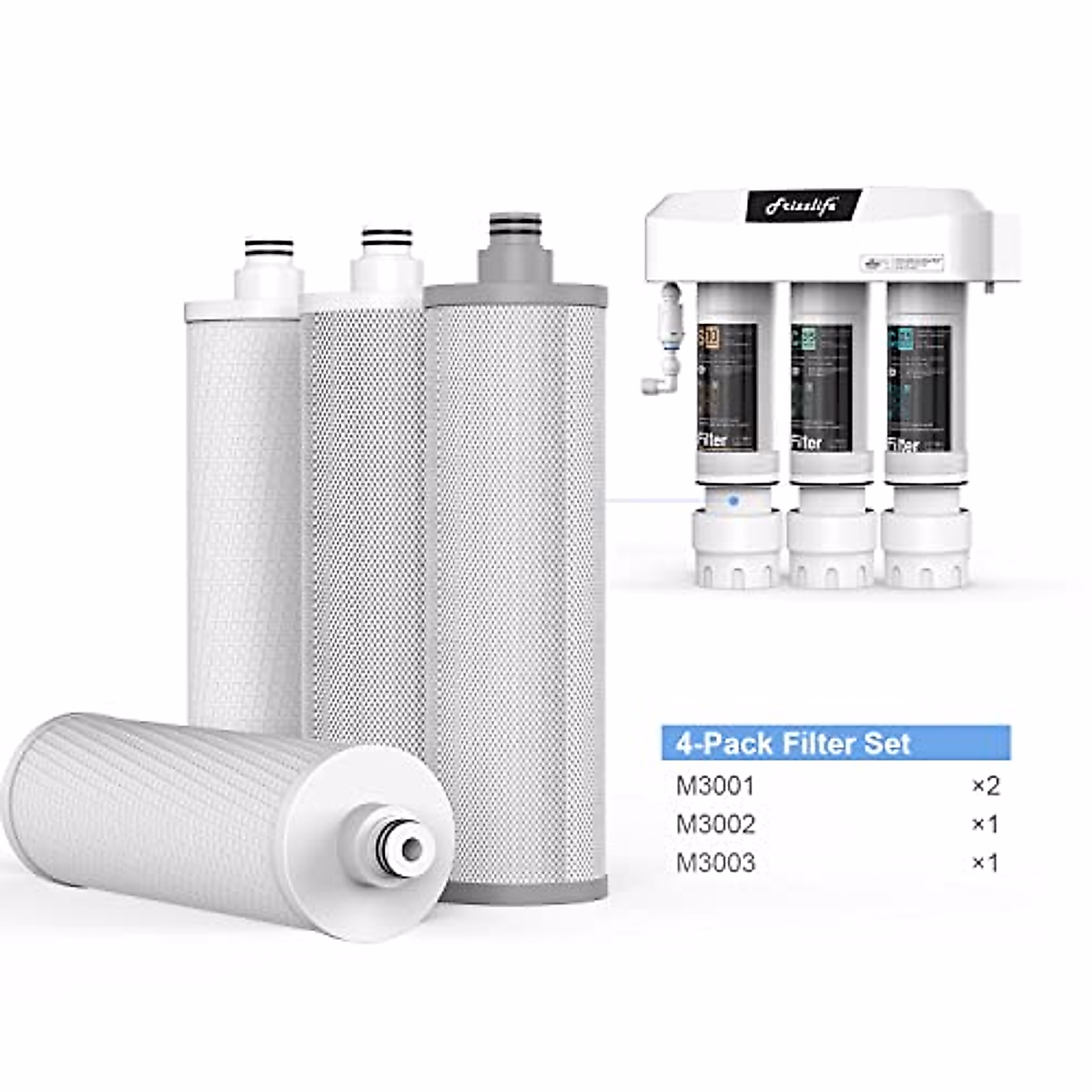 Frizzlife M3005 Replacement Filter Cartridge Set (4 Pack) For SK99,SP99,SK99 NEW and SP99 NEW Under Sink Water Filter System