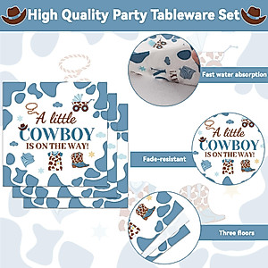 96 Pcs Western Baby Shower Plates and Napkins Party Supplies Western Cowboy Tableware Set Little Cowboy Party Decorations Favors for Cowboy Baby Shower Serves 24 Guests