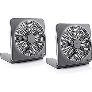 Treva 10-Inch Portable Desktop Air Circulation Battery Fan, 2 Speed, Compact Folding & Tilt Design, with AC Adapter - 2 Pack (Graphite)