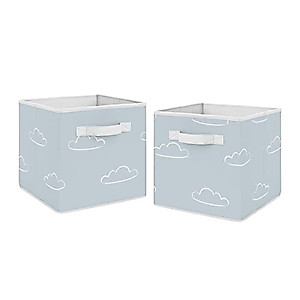 Sweet Jojo Designs Blue Clouds Foldable Fabric Storage Cube Bins Boxes Organizer Toys Kids Baby Childrens - Set of 2 - Slate and White Cloud Sky for Vintage Airplane Aviator Aviation Collection