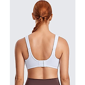SYROKAN Women's Max Control Underwire Sports Bra High Impact Plus Size with Adjustable Straps White 40C