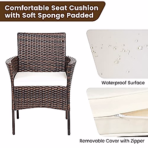 RELAX4LIFE Patio Dining Chairs Set of 2 PCS Wicker Armchairs with Comfortable Cushions for Deck, Garden, Lawn, Balcony, Backyard and Poolside Outdoor PE Rattan Fire Pit Chairs (2, Brown+Beige)