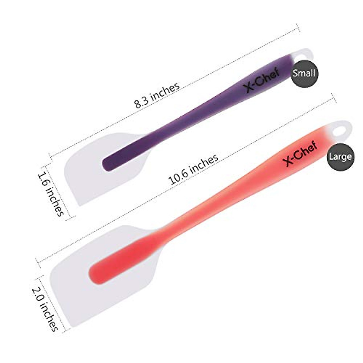 X-Chef Silicone Spatulas, Heat Resistant Rubber Spatulas for Nonstick Cooking Baking, 5 Silicone Scrapers with Stainless Steel Core, 3 Large and 2 Small, 446°F