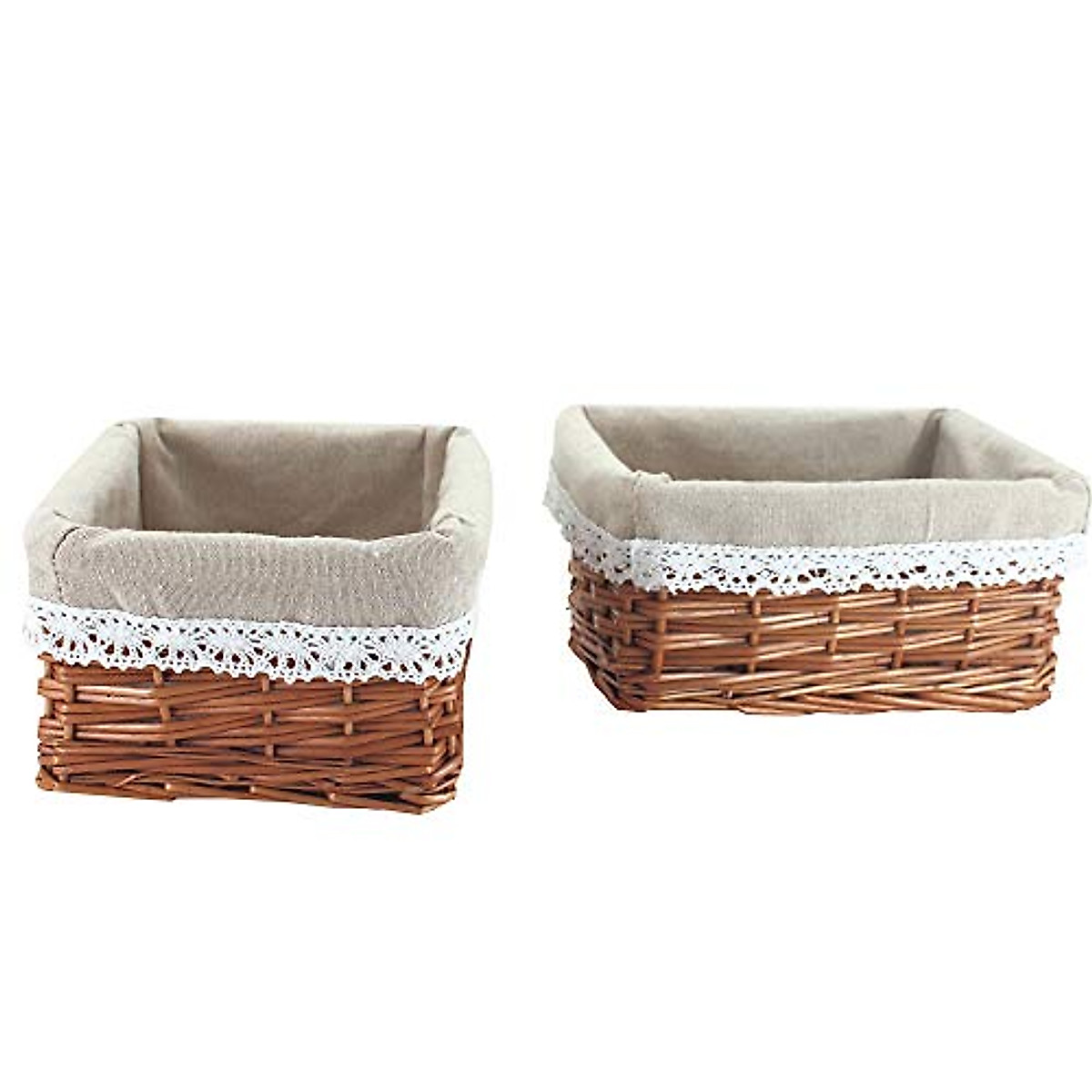 KINGWILLOW Wicker Storage Basket with Liner 3pcs Small Willow Rectangular Handmade Basket for Sundries neatening, (3pcs)