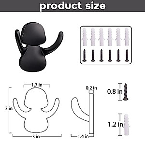 Black Wall Hooks Decorative Coat Hook Wall Mounted Heavy Duty Towel Hook Hardware Robe Hooks Zinc Alloy Double Hooks Single Hook for Hanging Clothes Unique Modern Hooks for Bathroom 3 Pack