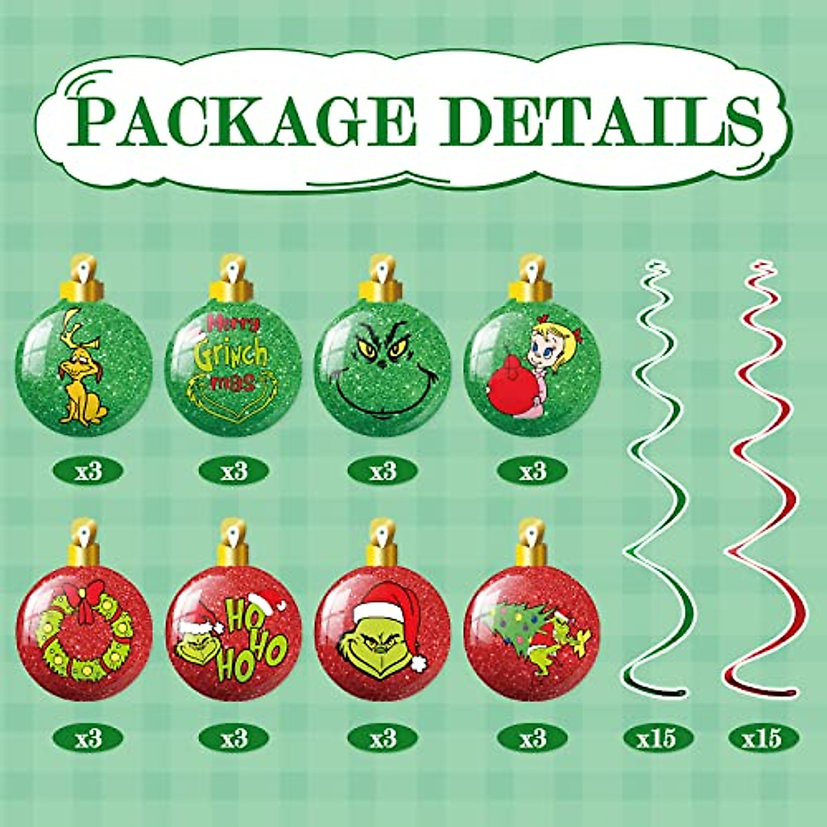 Whaline 30Pcs Christmas Ball Paper Hanging Swirls Decoration Foil Red Green Ceiling Swirl Funny Cartoon Character Spiral Streamer Ornament for Xmas Party Wall Decoration Supplies