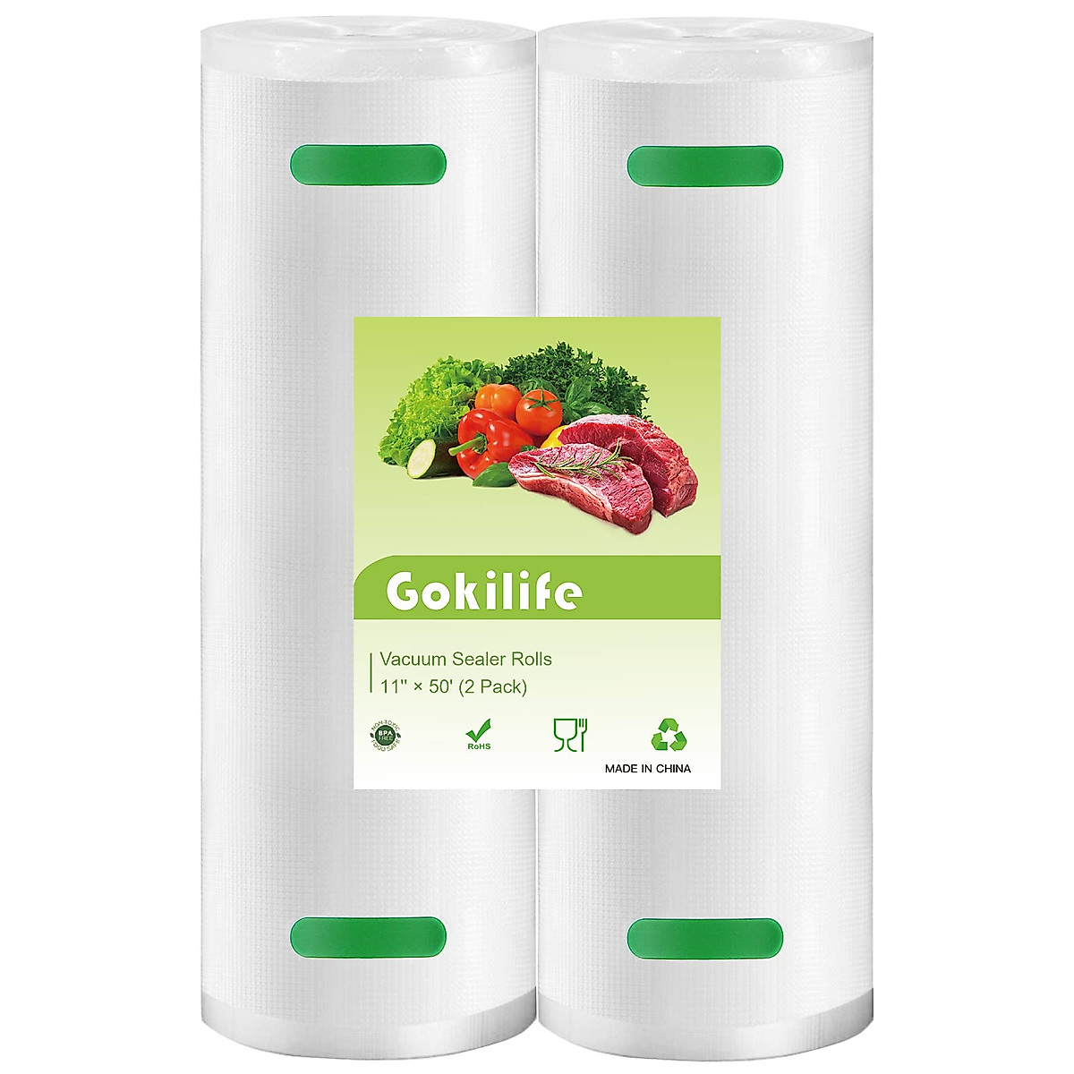 Gokilife Vacuum Sealer Bags - 2 Pack of 11" x 50' Food Saver bags, Commercial Grade Vacuum Seal Bags Rolls with BPA Free and Heavy Duty, Seal a Meal Bags Great for Vac Storage, Meal Prep or Sous Vide