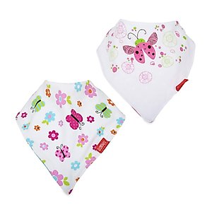 Nuby 2-pk Dribble Catcher Bandana bibs, Super Absorbent Drool Bib with Soft Comfort Neckline, Girl