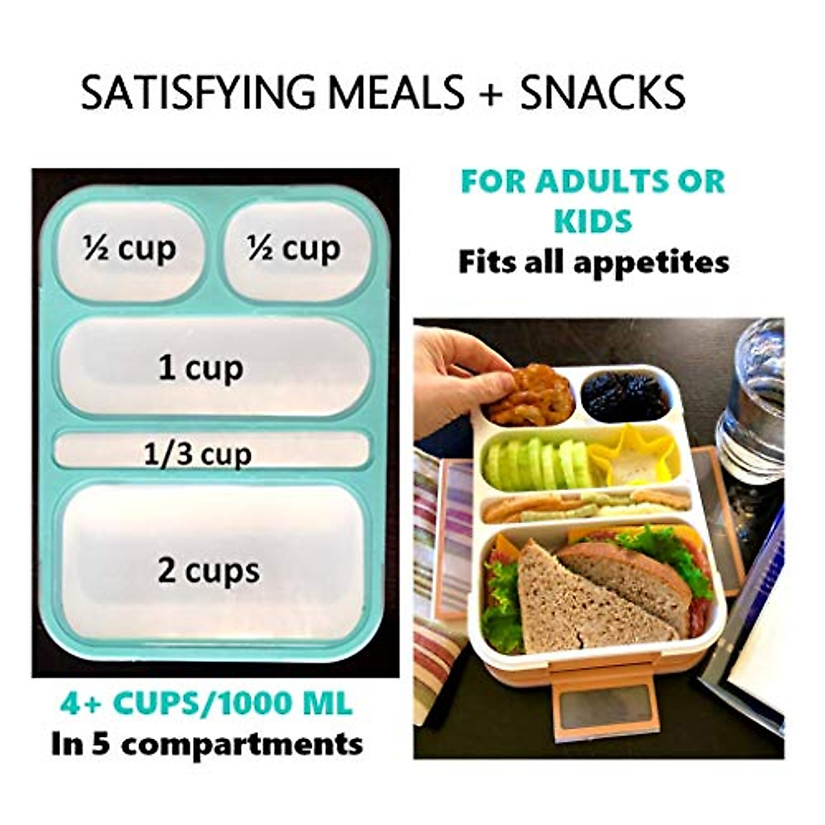 Bento Box for Adults Kids Lunches, Meal Prep Lunch-Boxes for Women Girls Boys | Leakproof Snack Containers for Toddlers Portion Control Container BPA Free | Green + Orange, 5 Compartments, 2 pack