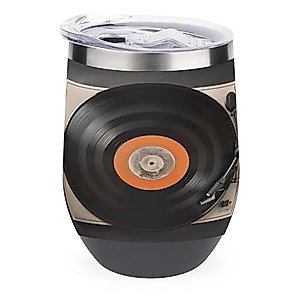 WYUSPGK 304 Stainless Steel Insulated Cup, Vintage Vinyl Record Print Smooth Rim, Durable & Reusable - Perfect for Office, Home, And Travel