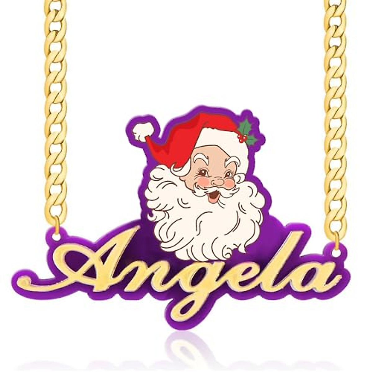 BlingSparkle Custom Name Necklace Double Plated Name Necklace with Santa Claus Acrylic 18K Gold Plated Nameplate Necklace Christmas Jewelry Gift for Women Girls