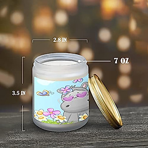 OTVEE Vanilla Candle for Home Scented, Soy Candles Gifts for Women, Frosted Glass Jar Single Wick Candle, 7oz Small Aromatherapy Candles, Long Lasting Candle, Hippo and Butterflies