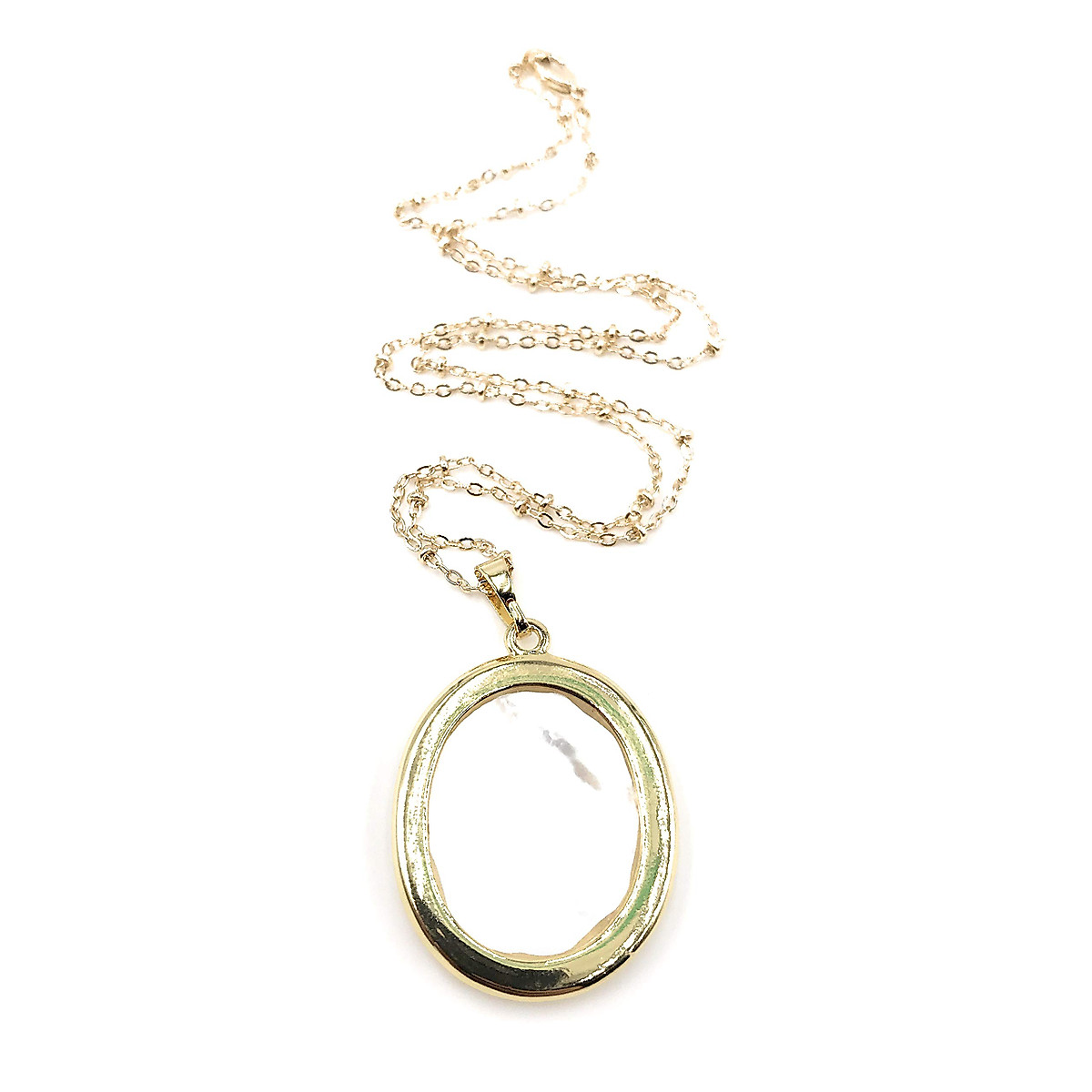 LESLIE BOULES Mother of Pearl Guadalupe Medal Pendant Necklace for Women 18K Gold Plated Chain