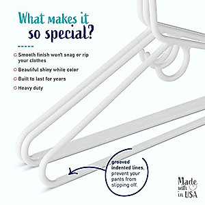 USA Made Heavy Duty White Plastic Hangers Pack of 24 Clothes Hangers with Hook for Scarves, Belts, Straps - Clothing, Suit, and Coat Hangers for Everyday Use