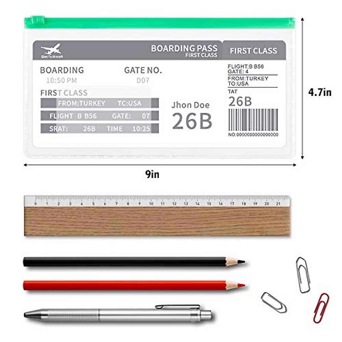 LABUK 25pcs Poly Zip Envelope, 9 x 4.7 Inches, Clear Pencil Pouch with Label Plastic Reusable Envelopes with Zipper, A6 Pencil Bags for Cash Money School Office Supplies, Muti-Color